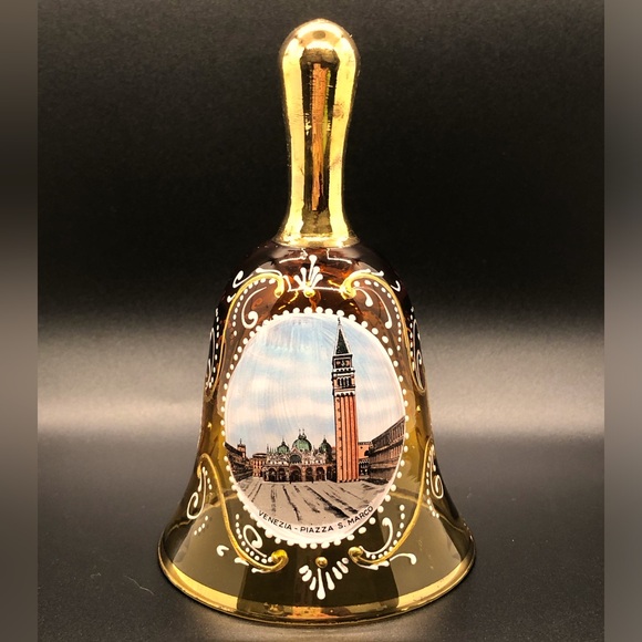Art | Murano Amber Glass Souvenir Bell Italy Hand Painted Venezia ...